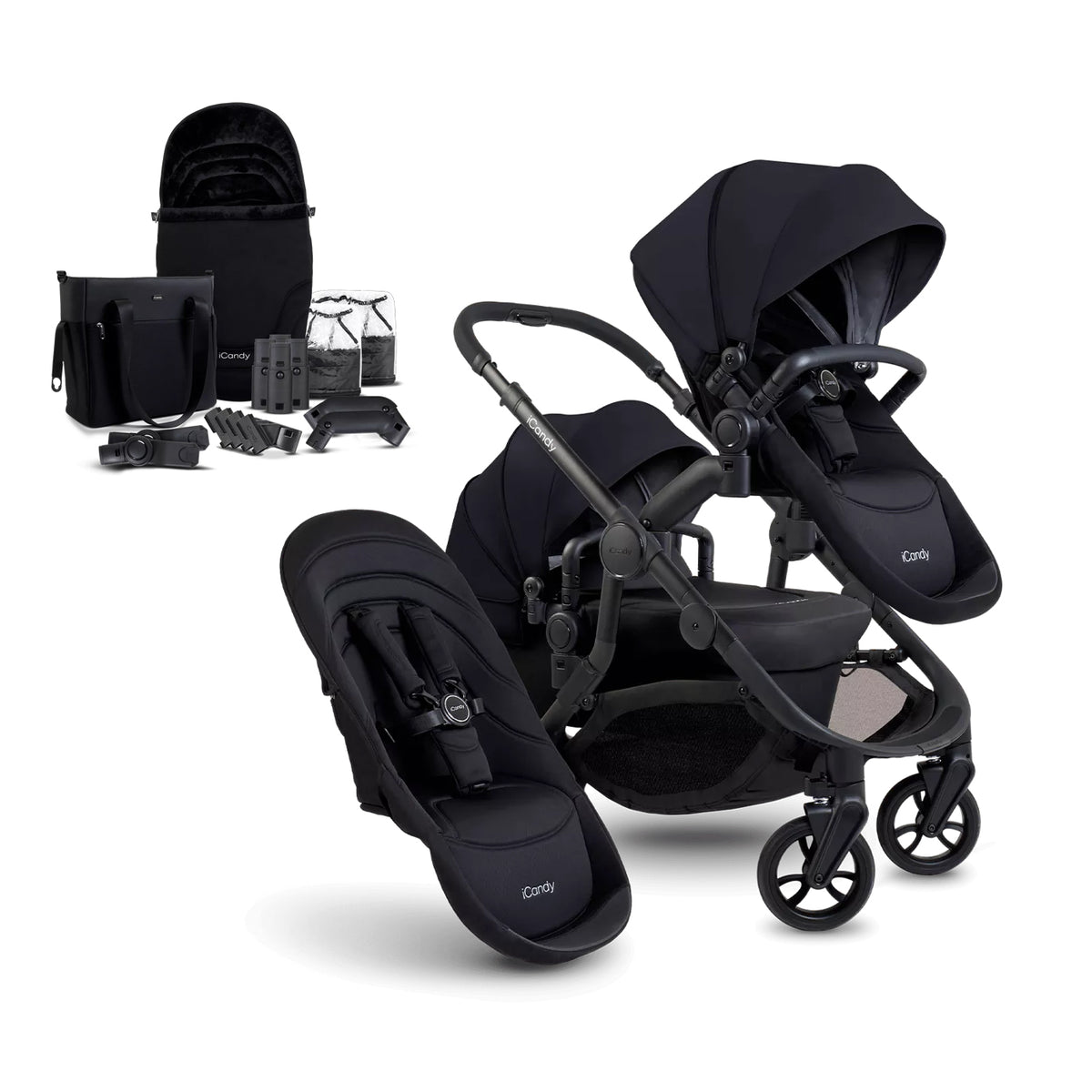 iCandy Orange 4 Complete Double Pushchair Bundle with Accessories - Bl ...