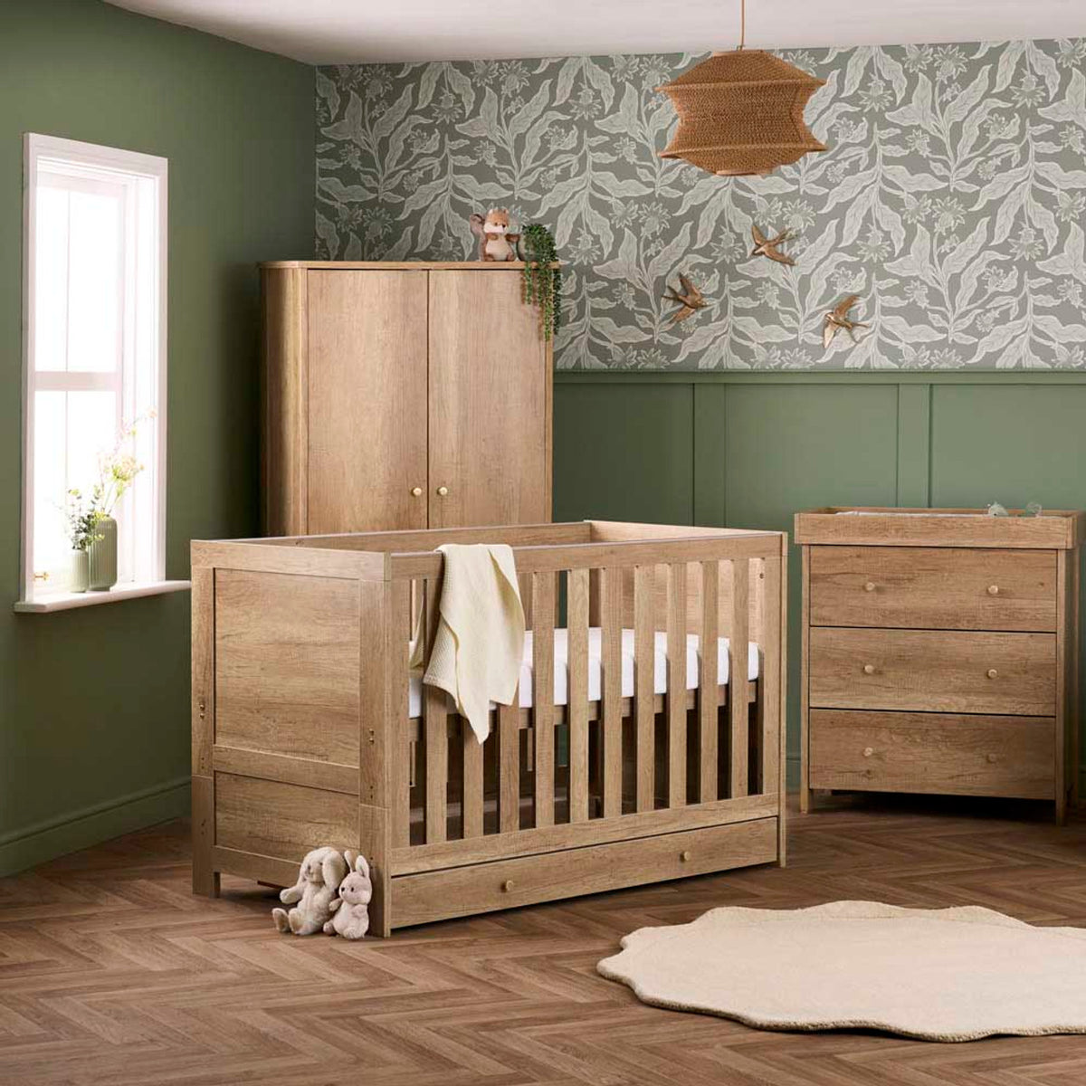 Obaby Nika 3 Piece Furniture Set | Cot Bed, Dresser & Wardrobe - Oak ...